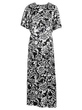 Topshop Floral Print Midi Dress - Black