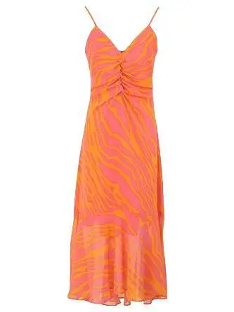 8 BY YOOX Printed Chiffon Slip Midi Dress - Orange