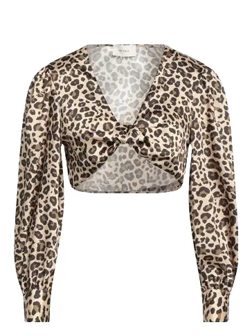 VICOLO Leopard-print Satin Crop Top - Beige