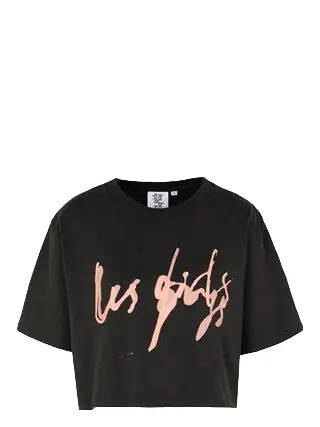 LES GIRLS LES BOYS X YOOX Printed Cotton Crop Top - Grey