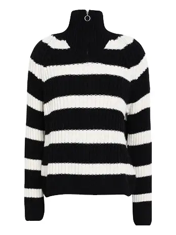 Only Striped Knit Turtleneck Top - Black