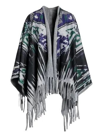 BRAND UNIQUE Geometric Print Cape - Grey