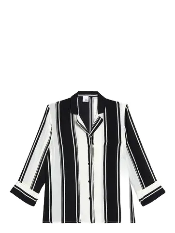 Iris & Ink Striped Woven Shirt - Black