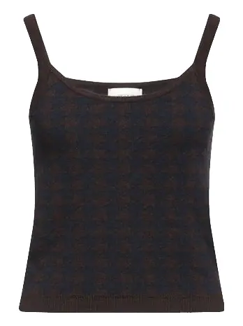 VICOLO Sleeveless Houndstooth Knit Top - Brown