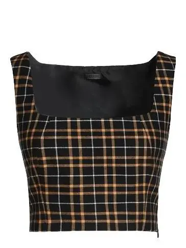 8 BY YOOX Flannel Checked Crop Top - Black