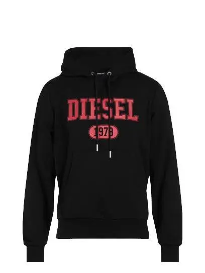 DIESEL® Cotton Blend Hoodie With Logo Print - Black