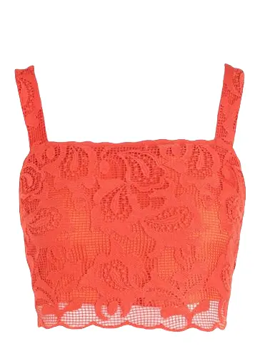 Topshop Cropped Lace Top - Orange