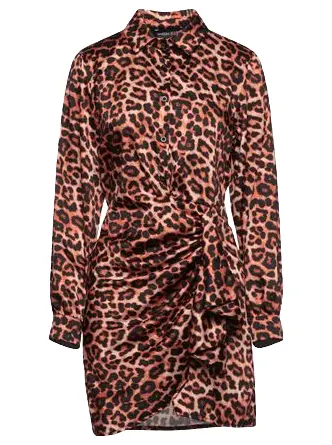 VANESSA SCOTT Mini Leopard-print Satin Shirt Dress - Orange