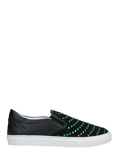John Richmond Leather Sneakers With Crystal Appliqués - Black
