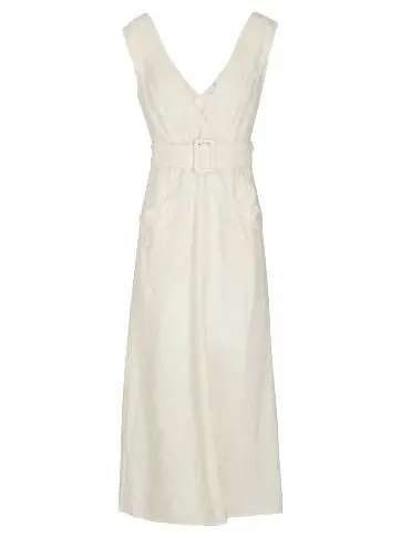 8 BY YOOX Linen Belted Midi Dress - White