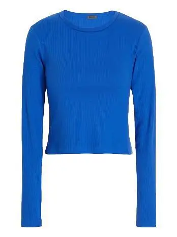 8 BY YOOX Organic Cotton Ribbed Long Sleeve Top - Blue