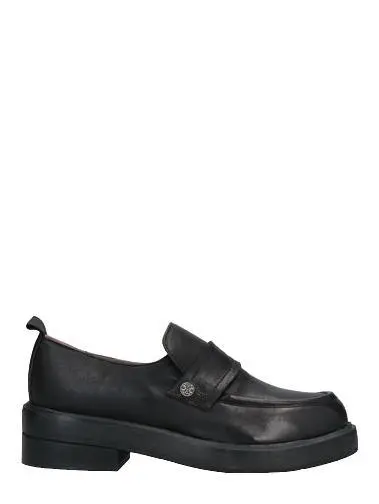 O.X.S. Leather Loafers With Square Heel - Black