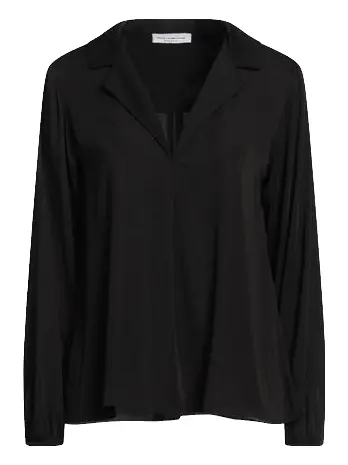 Atos Lombardini Satin Top With Lapel Collar And Long Sleeves - Black