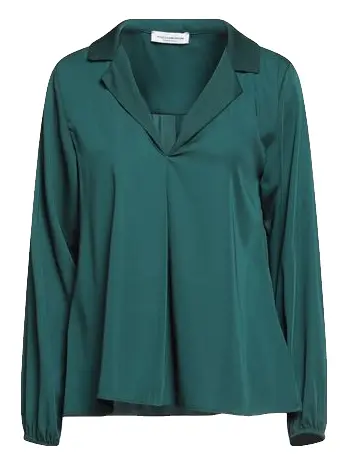 Atos Lombardini Satin Top With Lapel Collar And Long Sleeves - Green