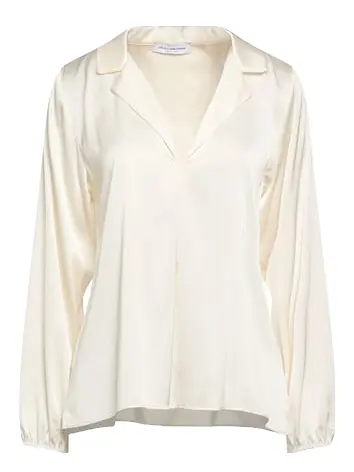 Atos Lombardini Satin Top With Lapel Collar And Long Sleeves - White