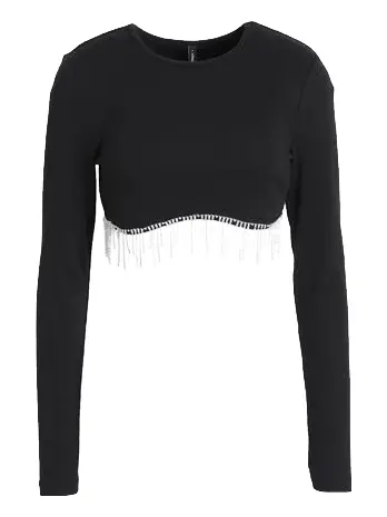 Only Crop Top With Appliqués - Black