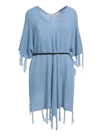 NO-NÀ Knitted Cape With Fringes - Blue