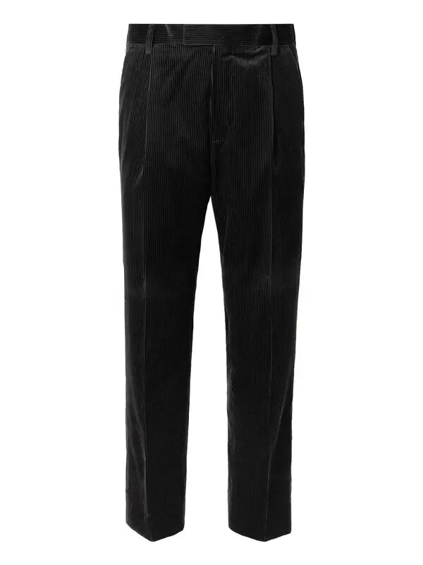Mr P. Tapered Pleated Corduroy Trousers - Black