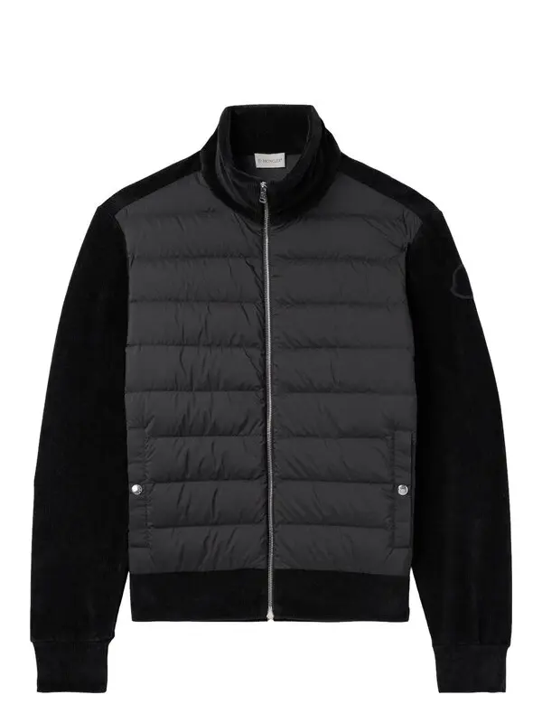 Moncler Ribbed Cotton-blend Chenille And Quilted Shell Down Zip-up Cardigan - Black