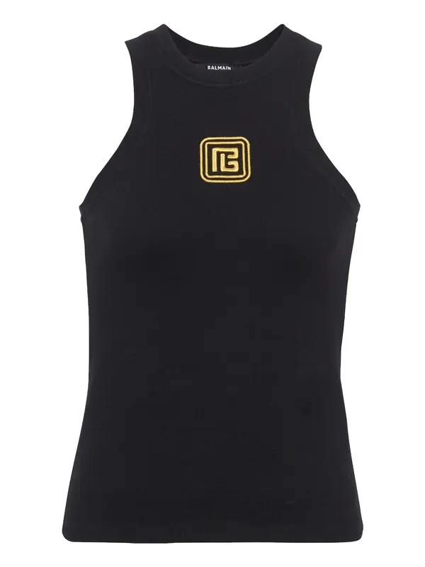 Balmain Pb Logo-embroidered Tank Top - Black