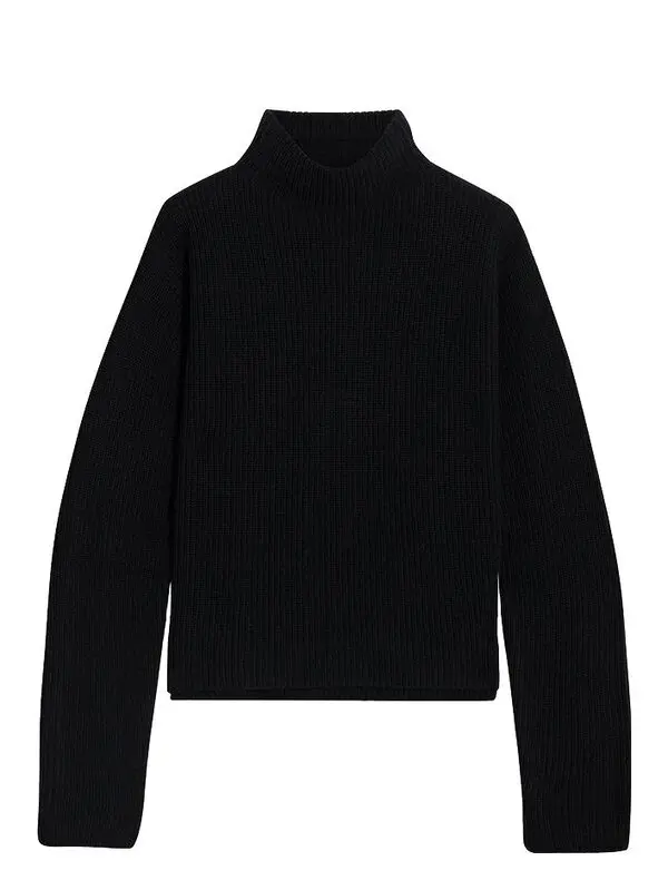 Iris & Ink Ribbed Merino Wool Turtleneck Sweater - Black