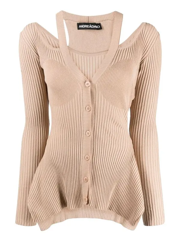 ANDREĀDAMO Cut-out Ribbed-knit Cardigan - Pink