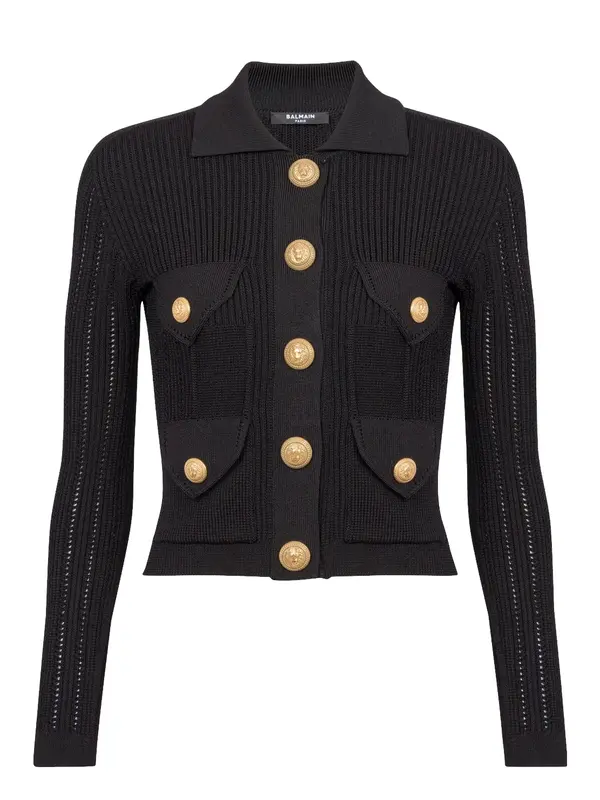 Balmain Buttoned Ribbed Cardigan - Black