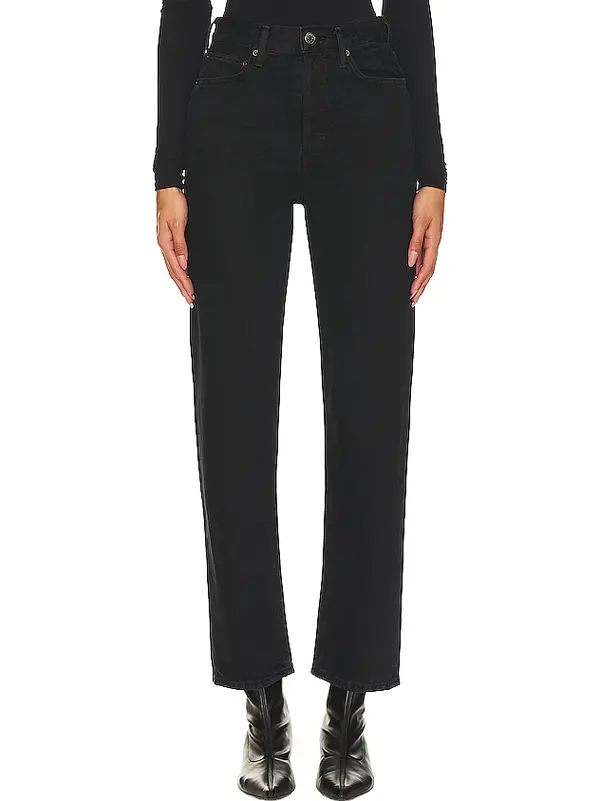 AGOLDE 90s Pinch Waist High Rise Straight In Black - Crushed