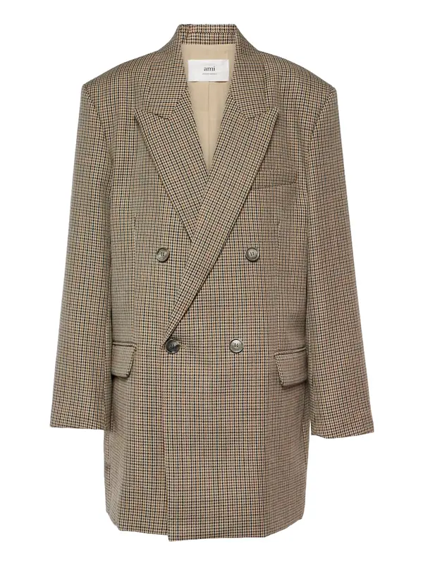 Ami Houndstooth Wool Blazer - Beige