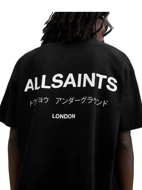 ALLSAINTS Underground Oversized Crew T-shirt - Black/leopard