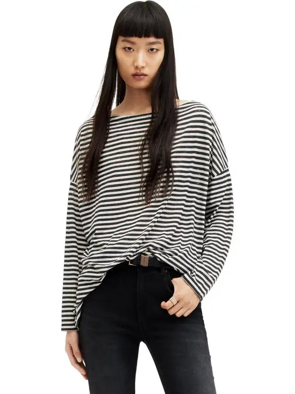 ALLSAINTS Rita Oversized Striped Long Sleeve T-shirt - Chalk/ink