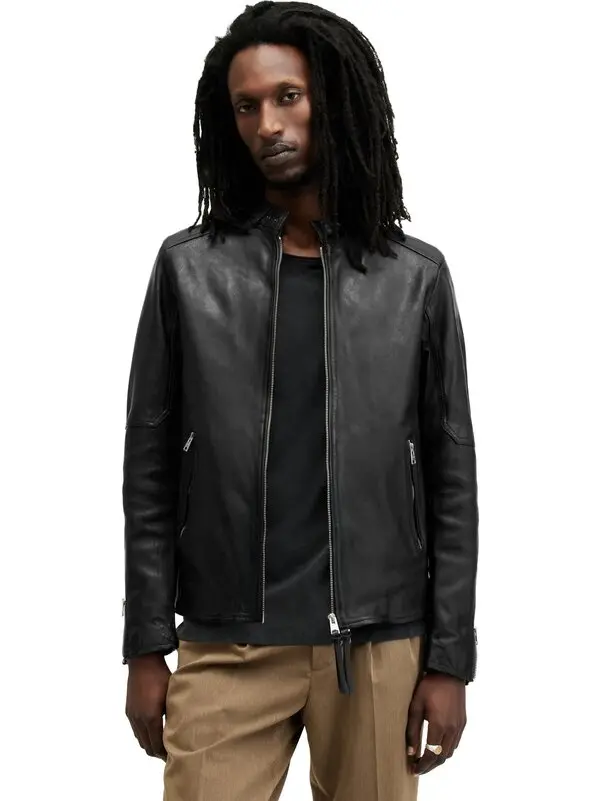 ALLSAINTS Cora Leather Snap Back Collar Jacket - Black