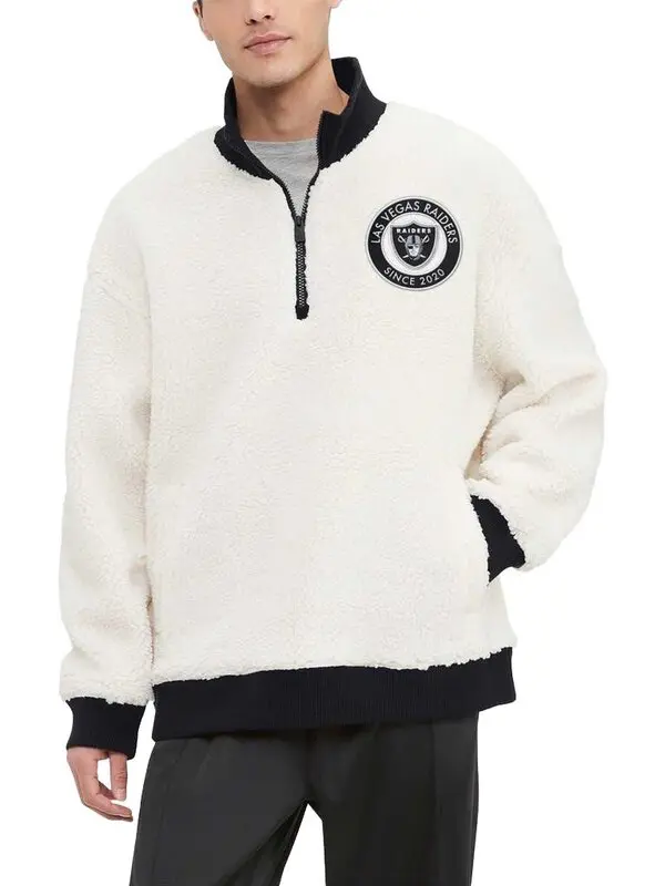 Tommy Hilfiger Las Vegas Raiders Jordan Sherpa Quarter-zip Sweatshirt - Cream