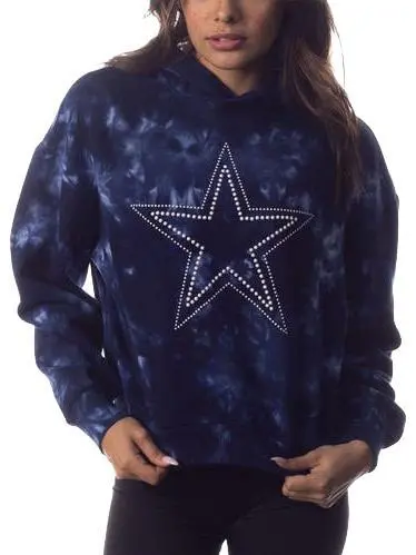 THE WILD COLLECTIVE Tie-dye Cropped Pullover Hoodie - Navy