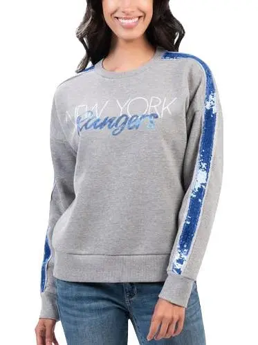G-III 4HER BY CARL BANKS New York Rangers Sequin Pullover Sweatshirt - Gray
