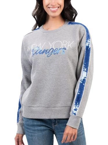 G-III 4HER BY CARL BANKS New York Rangers Sequin Pullover Sweatshirt - Gray