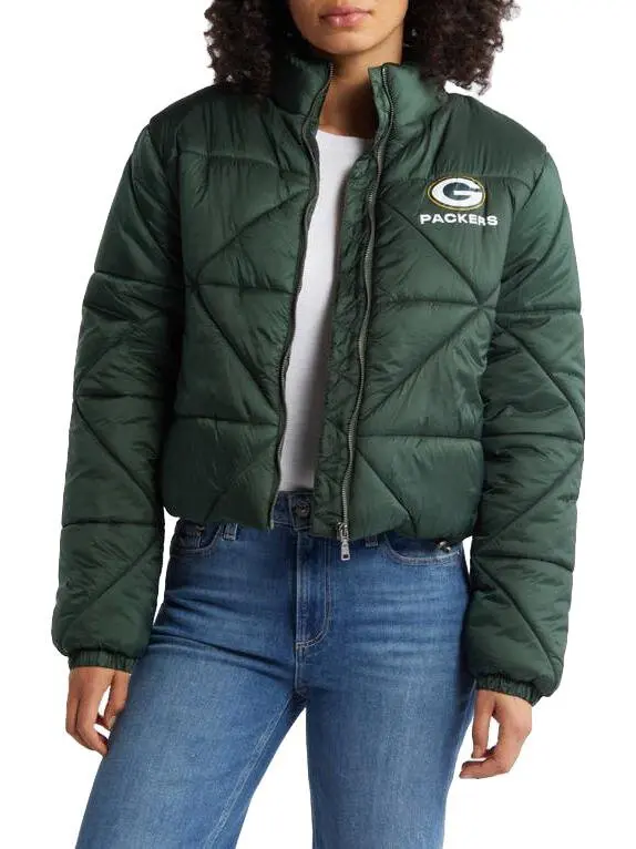 WEAR BY ERIN ANDREWS Bay Packers Cropped Puffer Jacket - Green
