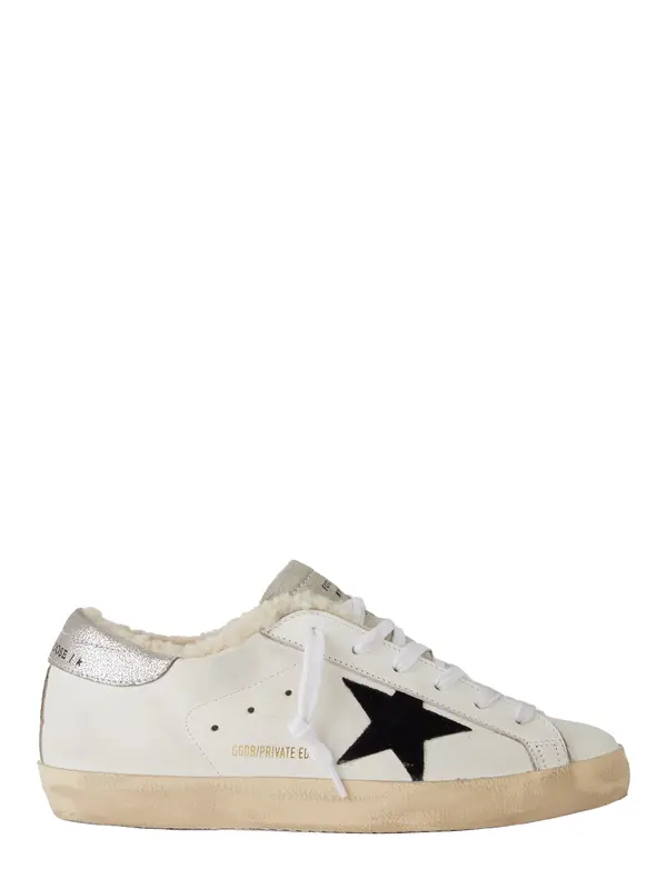 GOLDEN GOOSE Super-star Shearling-lined Distressed Sneakers - White