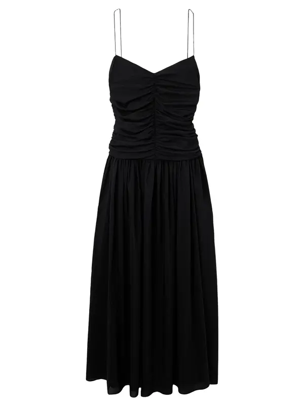 Matteau Gathered Pleated Midi Dress - Black