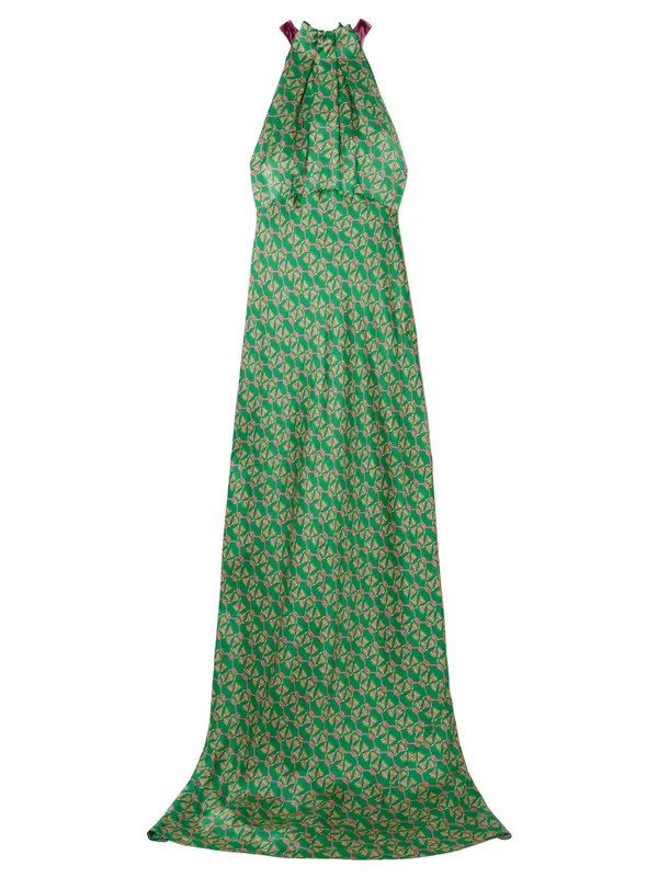 Saloni Michelle Velvet-trimmed Floral-print Maxi Dress - Green