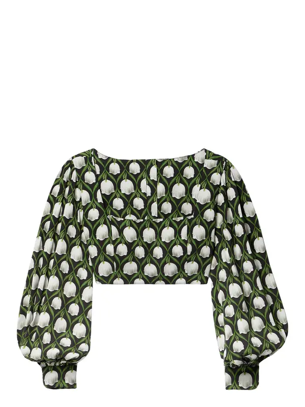 Agua Bendita Pera Perla Cropped Floral-print Recycled-twill Top - Green