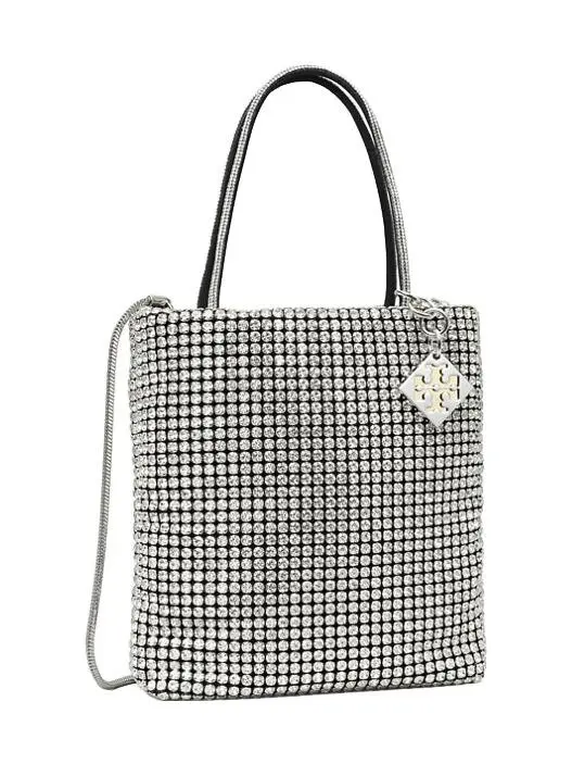 Tory Burch Night Owl Crystal-embellished Mini Tote - Silver