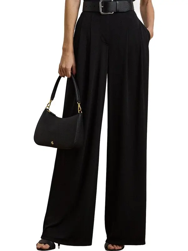 Ralph Lauren Pleated Stretch Jersey Wide-leg Pant - Black