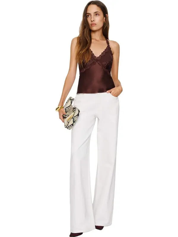REFORMATION Monica Silk Top - Brown