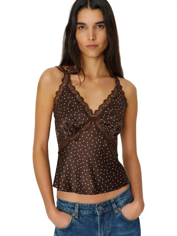 REFORMATION Monica Silk Top - Brown