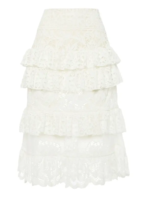 La DoubleJ Footloose Lace Midi Skirt - White