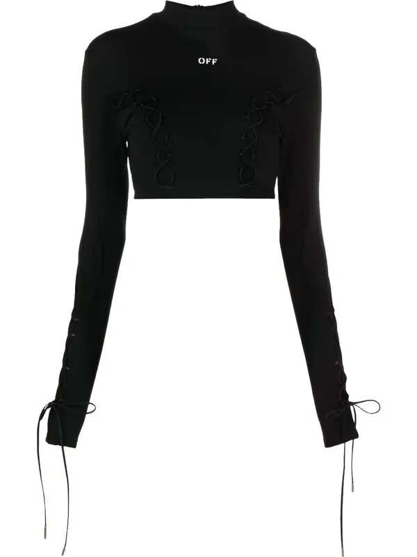 Off-White Lace-up Logo Crop Top - Black