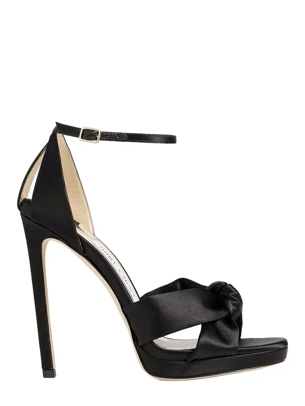 JIMMY CHOO Rosie 120 Knotted Satin Sandals - Black
