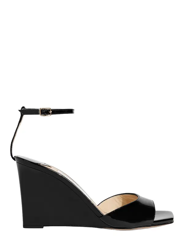 JIMMY CHOO Brien 85 Patent-leather Wedge Sandals - Black