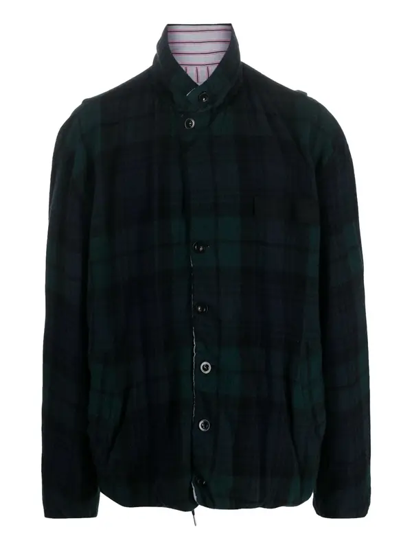 Sacai Checked Reversible Wool Jacket - Green